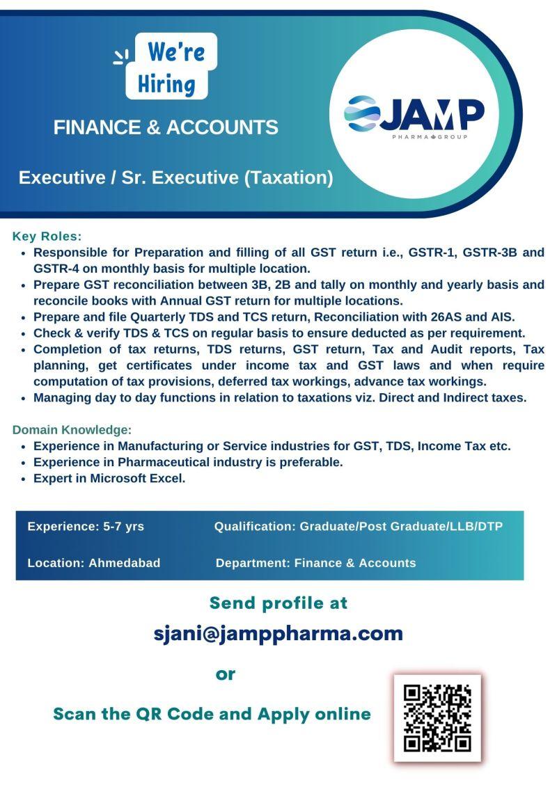 JAMP India Pharmaceuticals Pvt. Ltd. Hiring for Finance & Accounts team ...