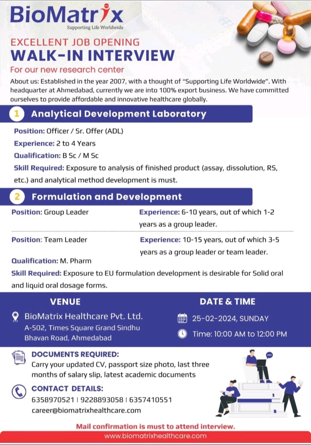 BioMatrix Healthcare walk in interview on 25-02-2024, Sunday at ...