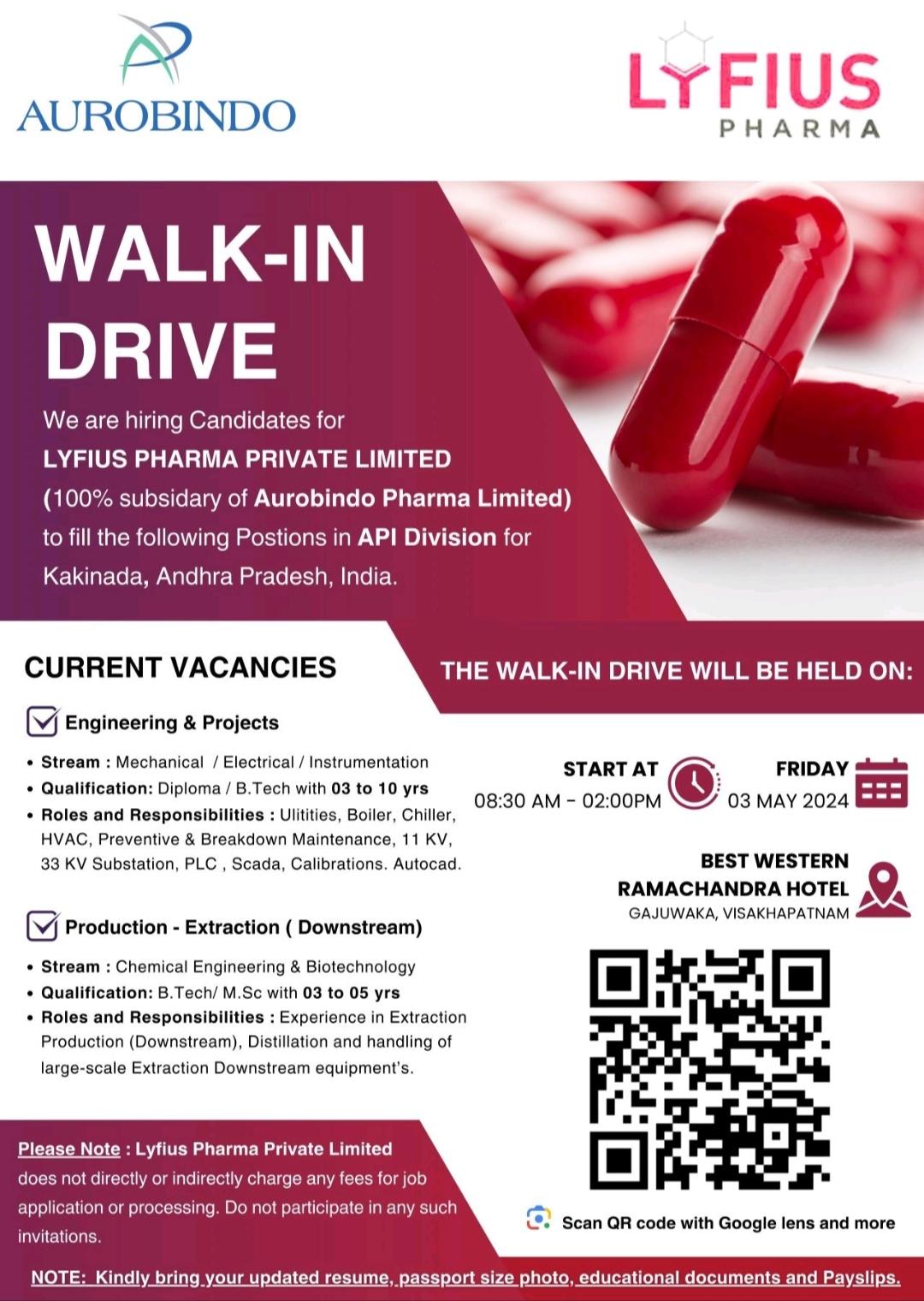 LYFIUS PHARMA walk in interview on 03rd May 2024 @Visakhapatnam ...