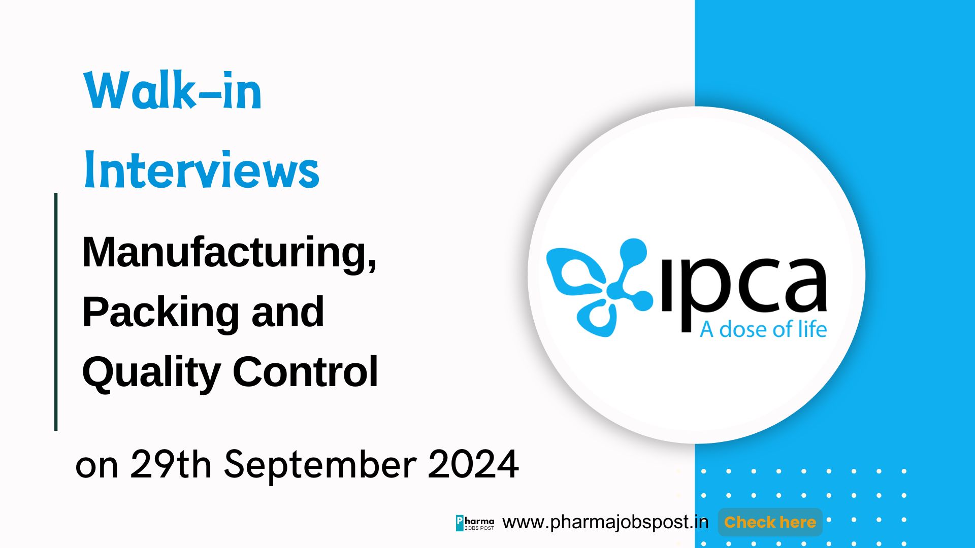 Ipca Laboratories Walk-In Interview @Indore on 29/09/2024 (Sunday ...