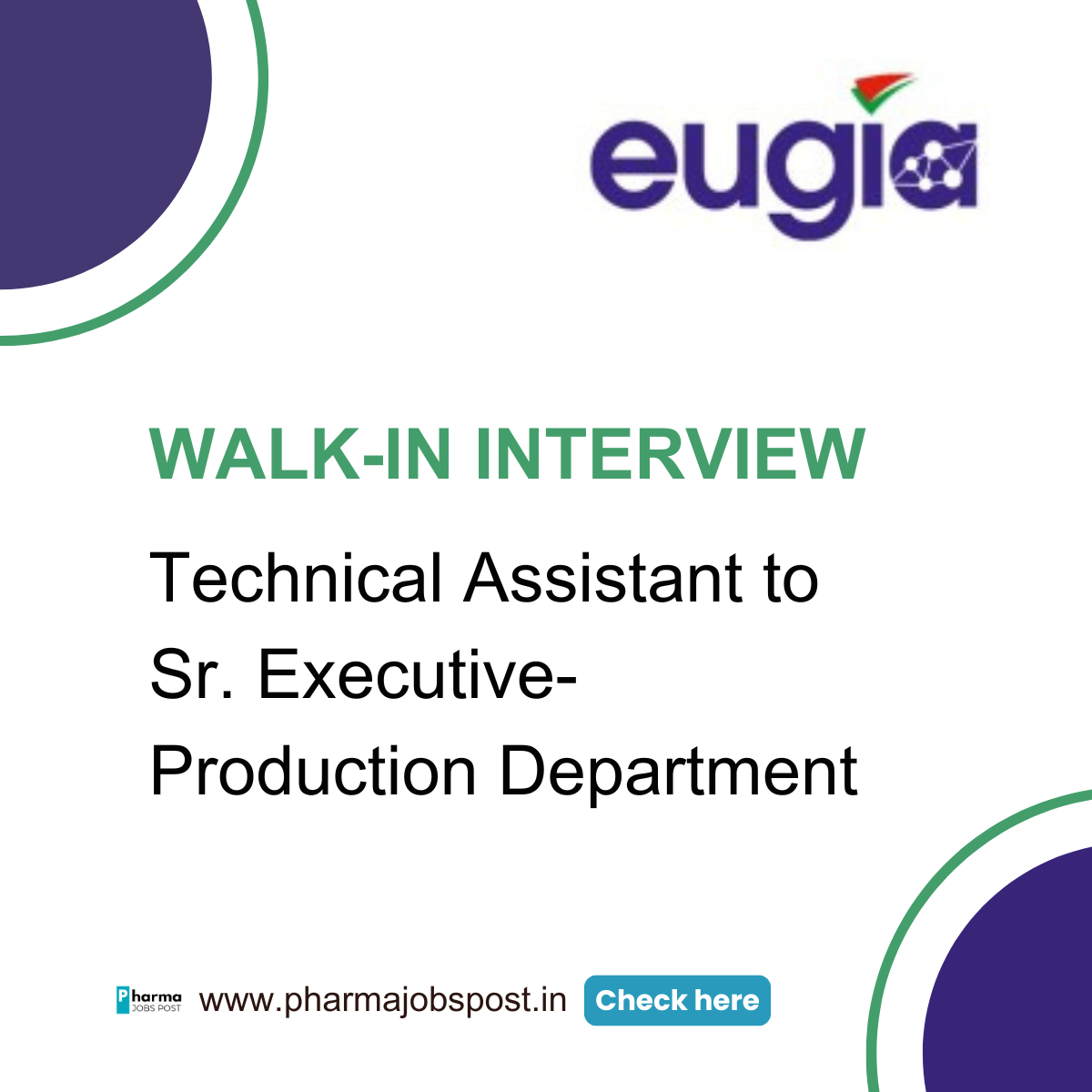 Eugia Steriles Private Limited walk-in for Technical Assistant to Sr ...