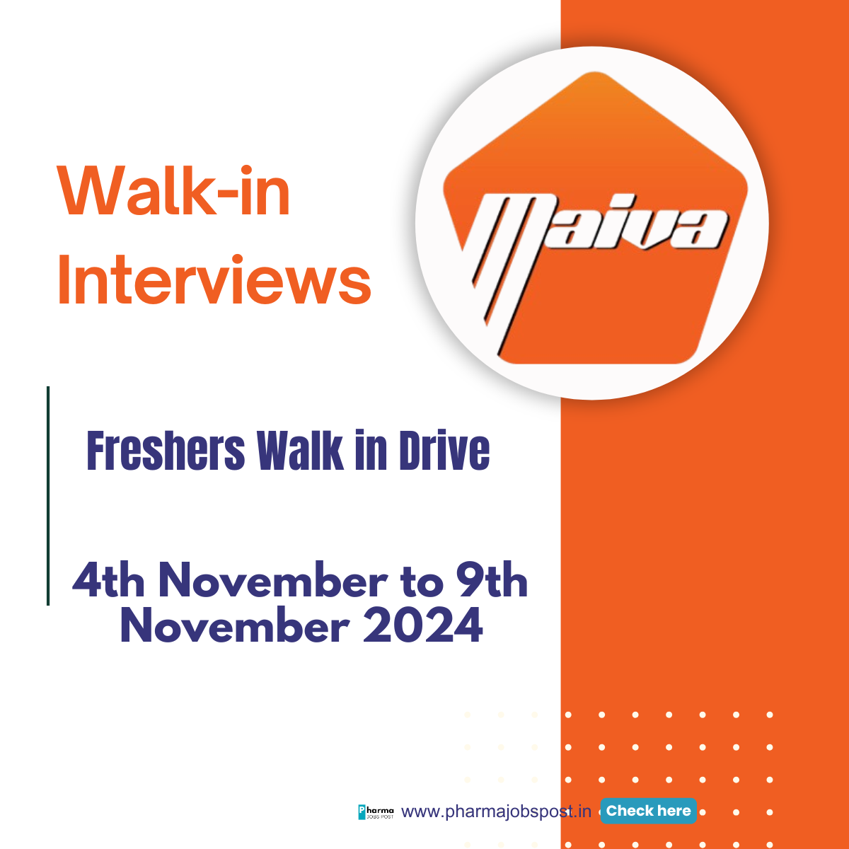 Maiva Pharma Private Limited Walk In Drive on 4th November to 9th ...