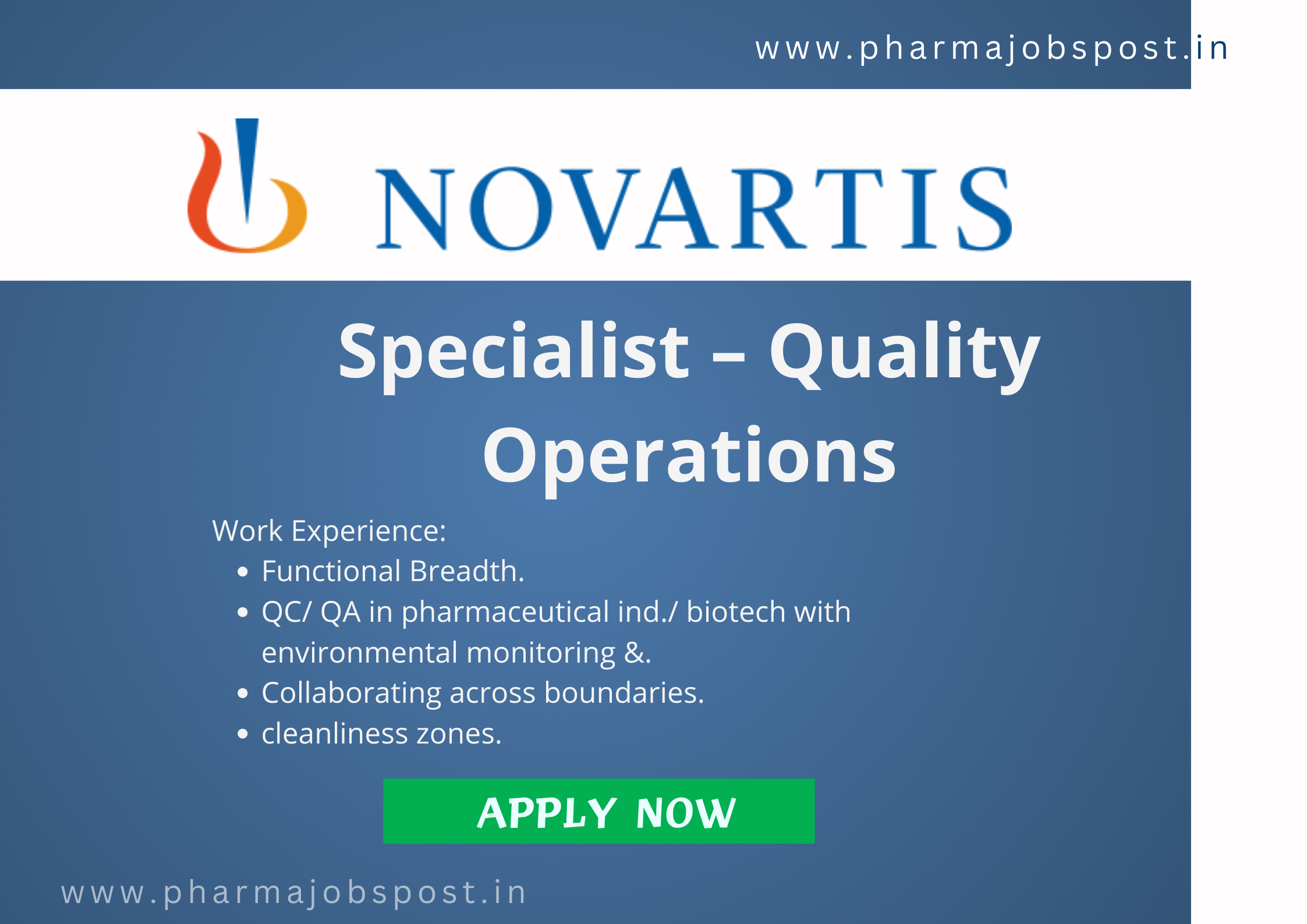 Exciting Career Opportunity at Novartis: Specialist - Quality ...