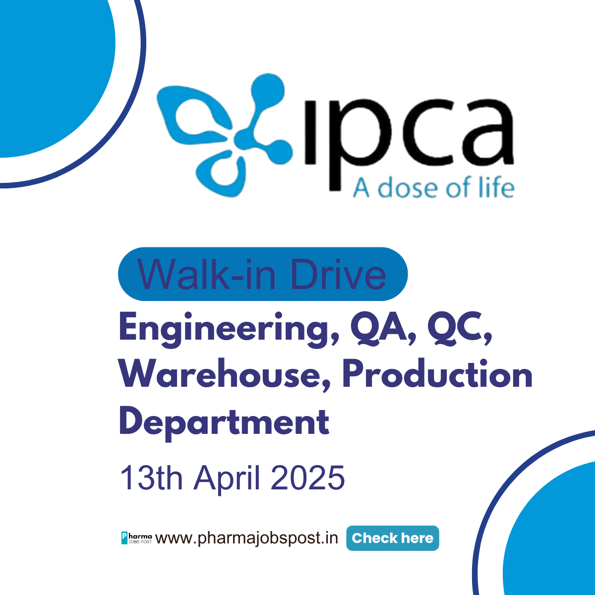 Walk-in Interview on 13th April 2025 (Sunday) at Ipca Laboratories ...