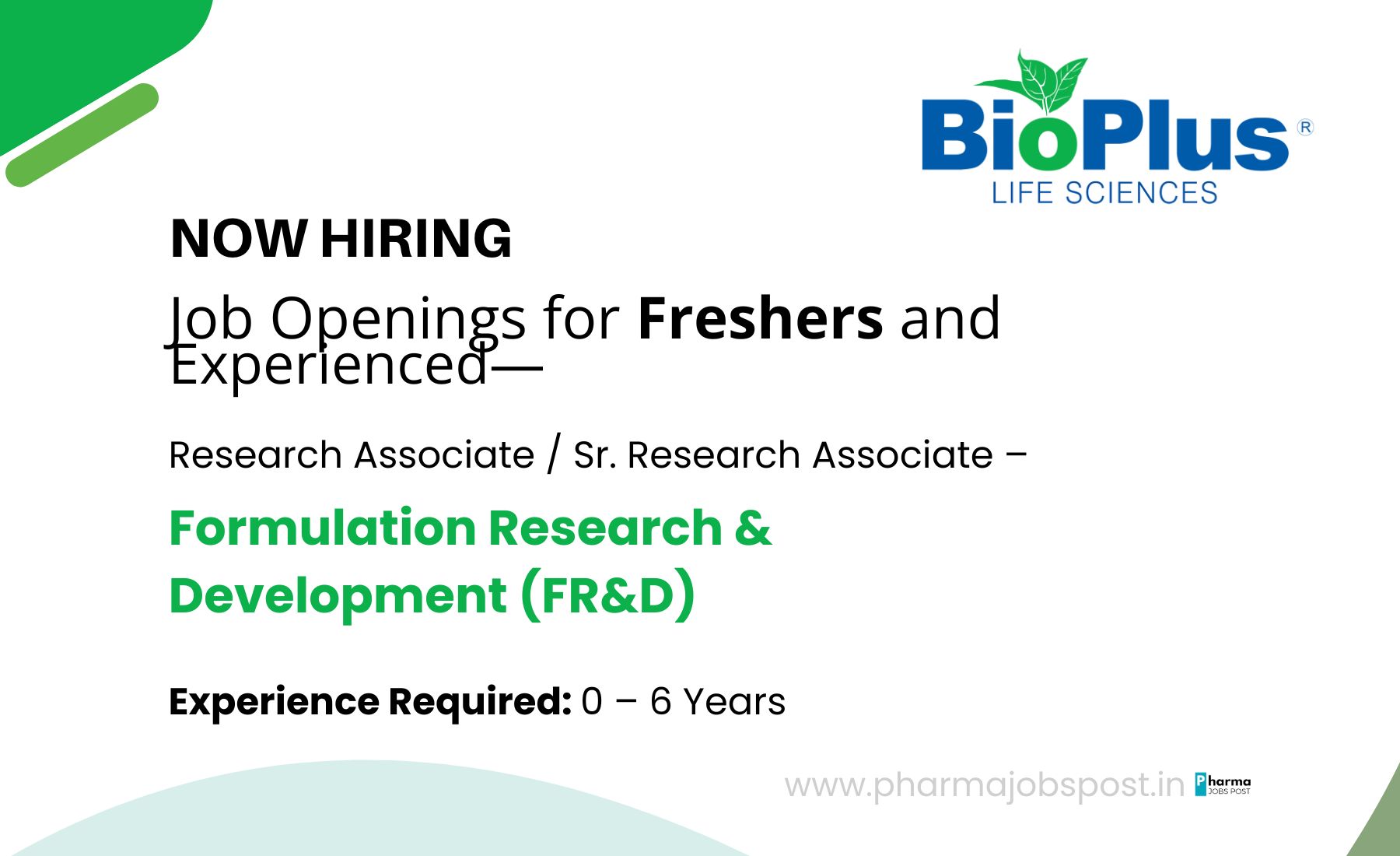 BioPlus Life Sciences is Hiring Research Associates for Formulation ...