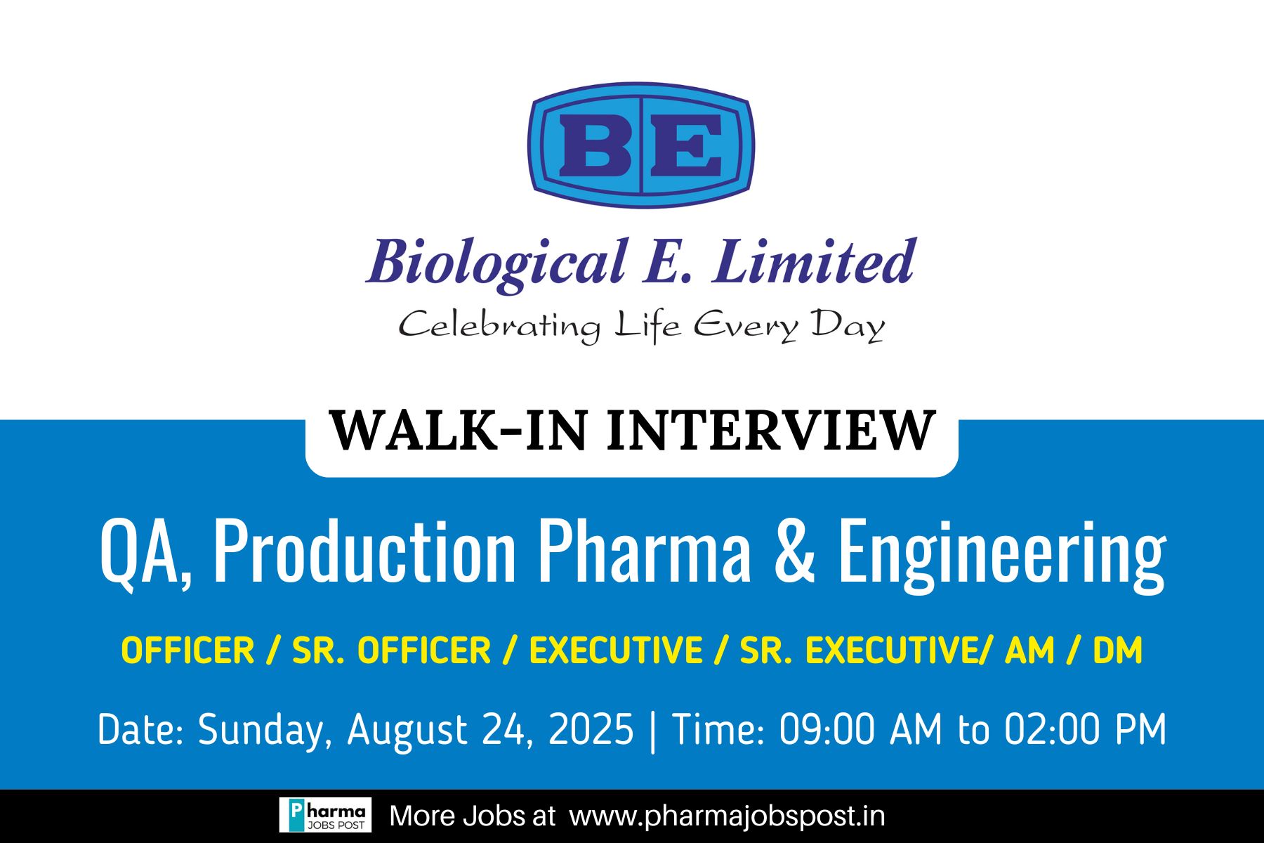 Walk-In Interview 2025 at Biological E. Limited | Pharma Careers in ...