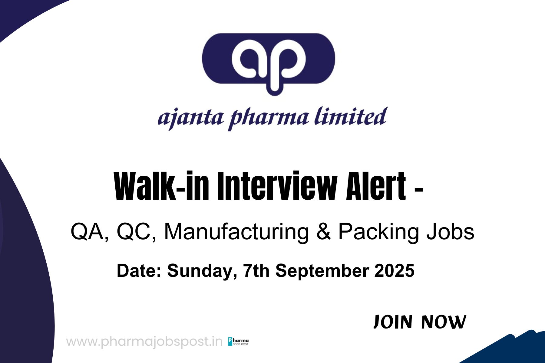 Ajanta Pharma Walk-in Interview 2025 at Vapi for QA, QC, Manufacturing ...