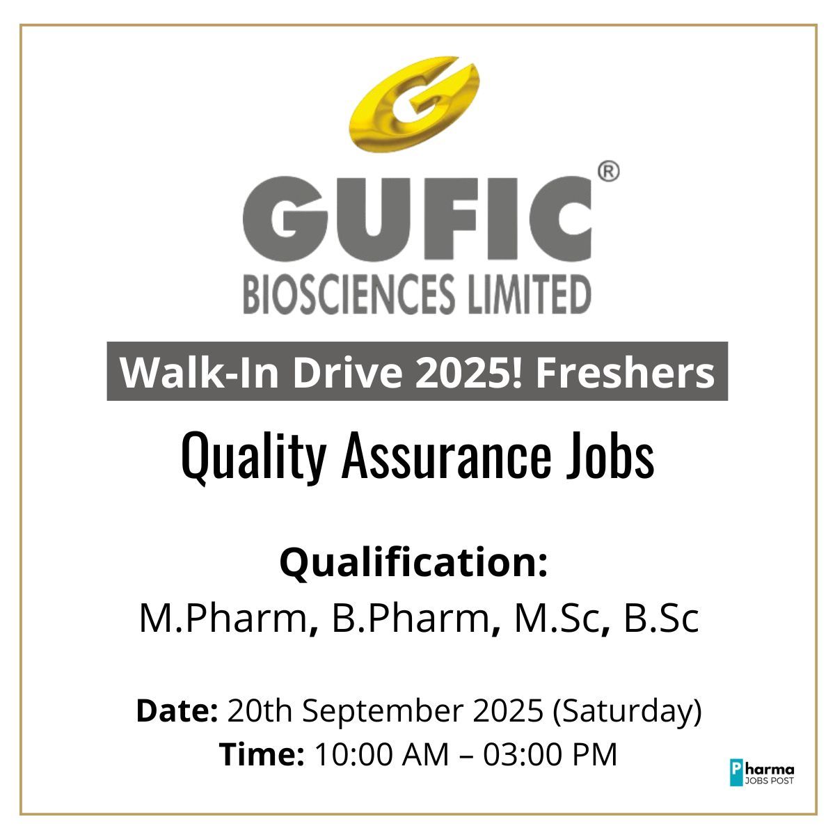 Gufic Biosciences Hiring Freshers for Quality Assurance | Walk-in ...