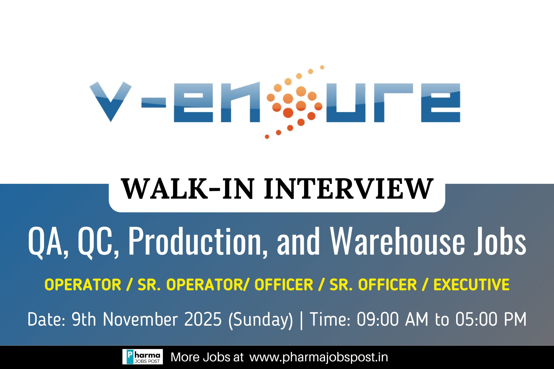 V-Ensure Pharma Walk-In Drive 2025 at Vapi | QA, QC, Production, and ...