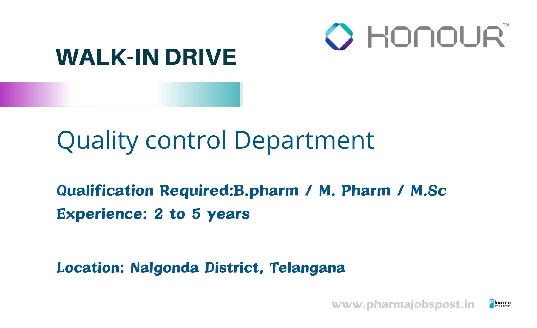 Honour Lab Ltd Walk-In Drive for Quality Control Department | 10th–12th ...