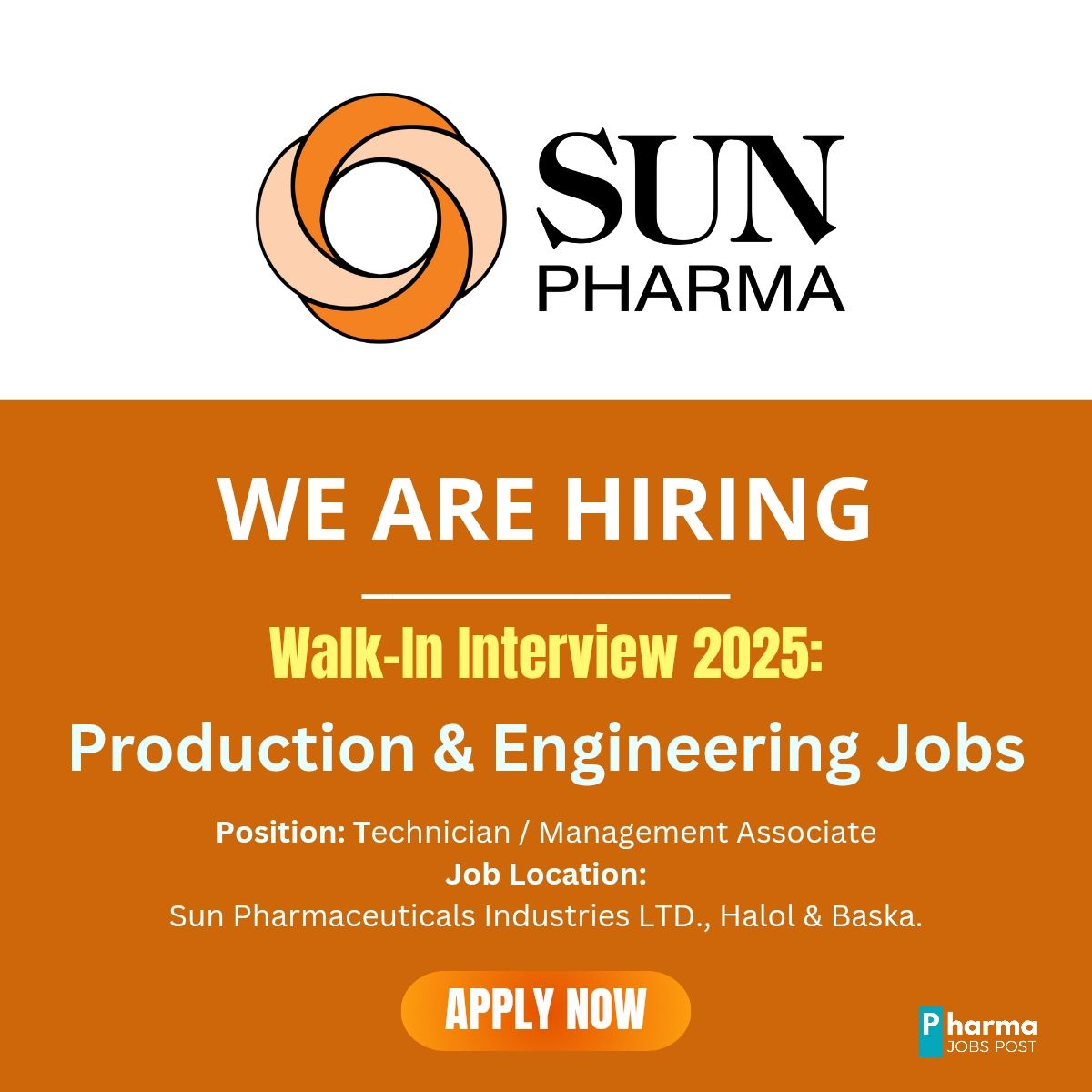 Sun Pharma Walk-In Interview 2025 for Production & Engineering Jobs ...