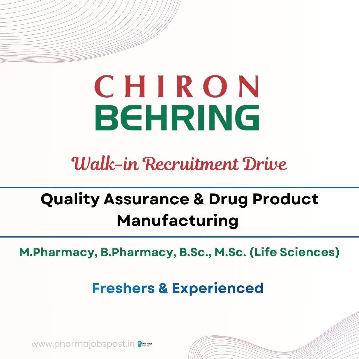 Chiron Behring Job Openings 2025 – Walk-In for QA & Drug Product ...