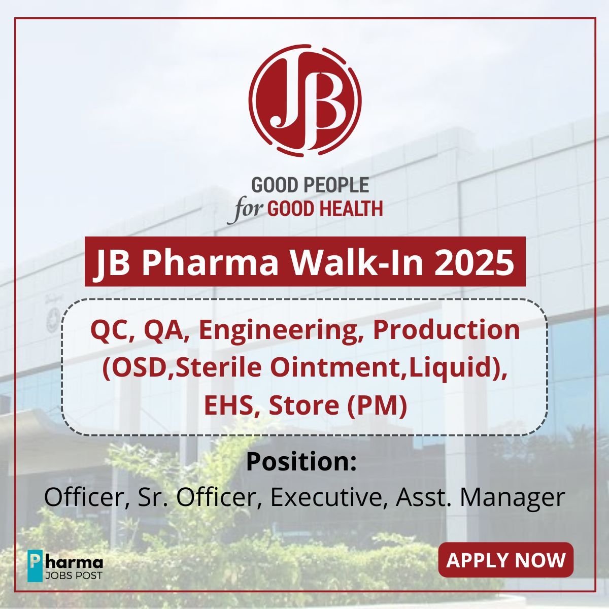 JB Pharma Walk-In Interview 2025: Multiple Openings in QC, QA ...
