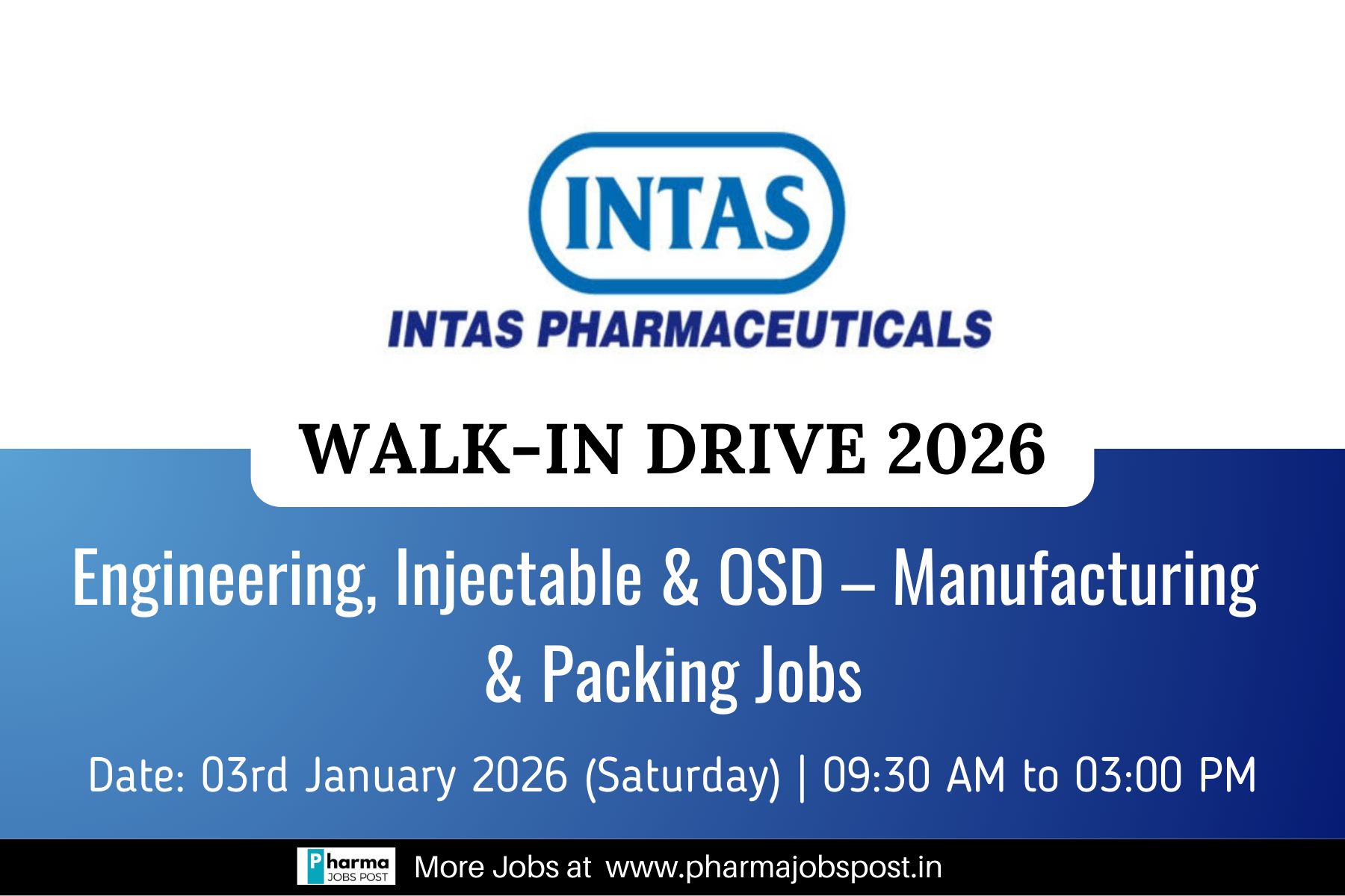 Intas Pharmaceuticals Walk-In Drive 2026 | Engineering, Injectable ...