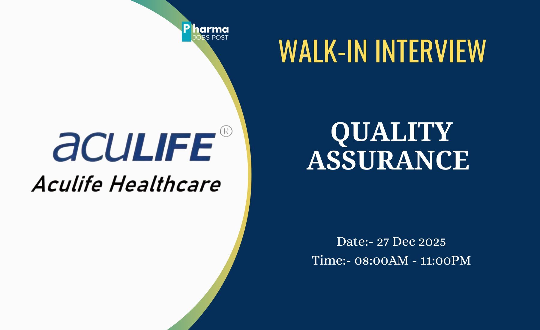 Aculife Healthcare Walk-In Interview 2025: QA Careers in Ahmedabad ...