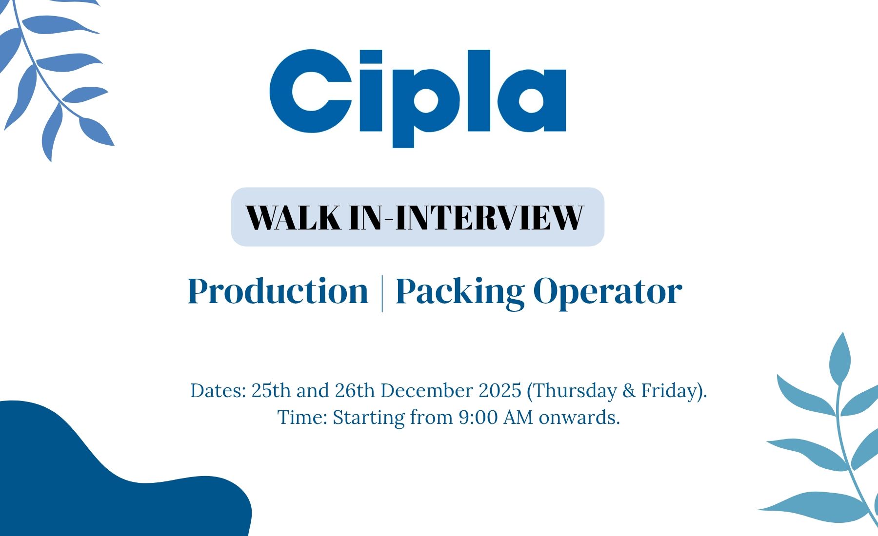 Cipla Walk-In Interview 2025: Career Opportunities in Indore for ...