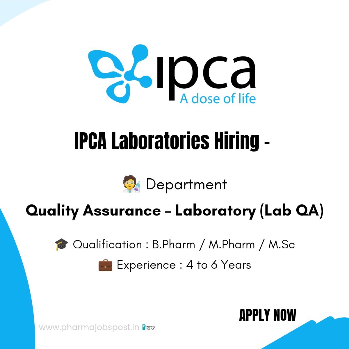 Ipca Laboratories Lab QA Jobs in Gujarat| Pharma Jobs 2026 | PHARMA ...