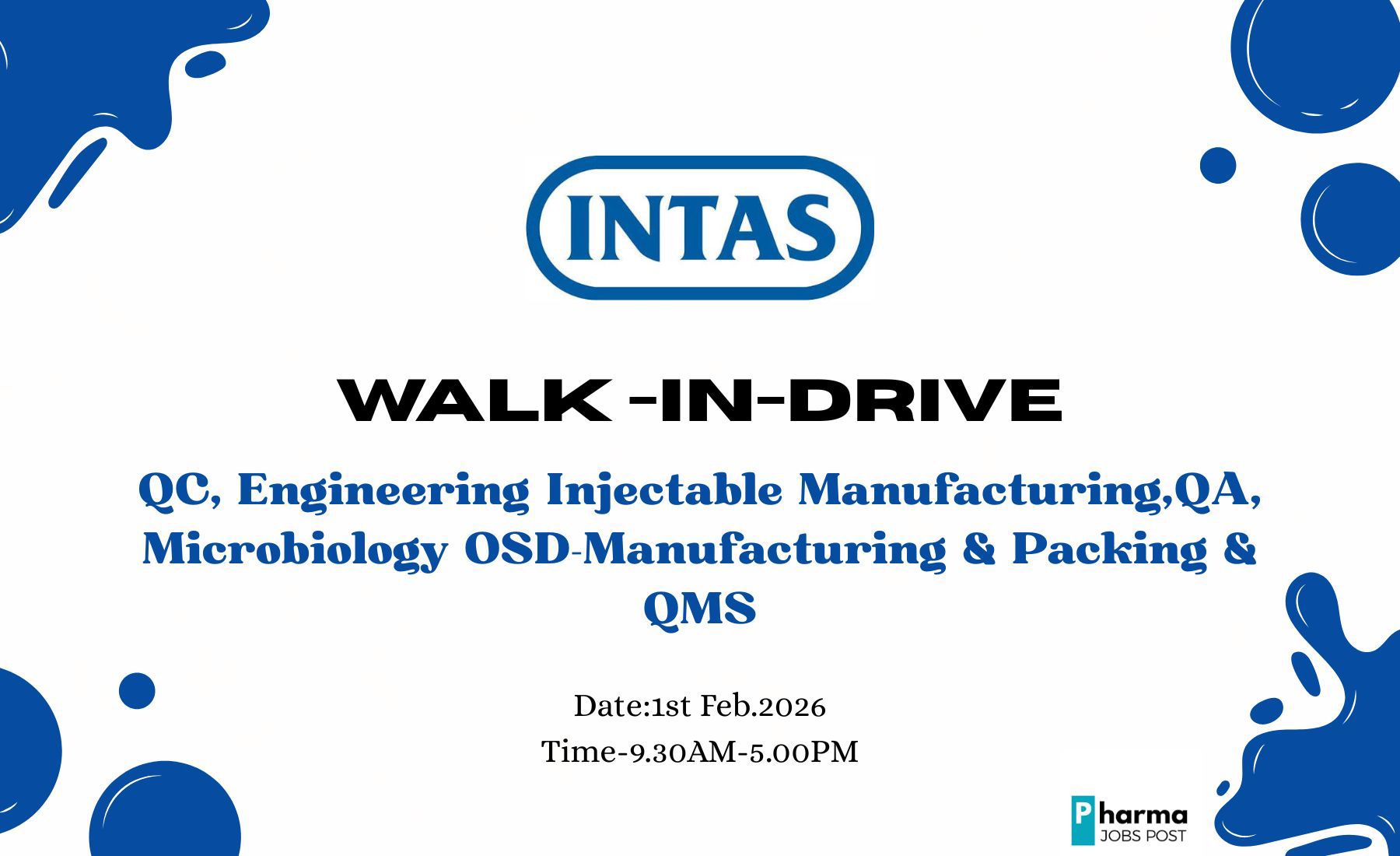 Intas Pharmaceuticals Walk-In Drive 2026 at Goa | QA, QC, Microbiology ...