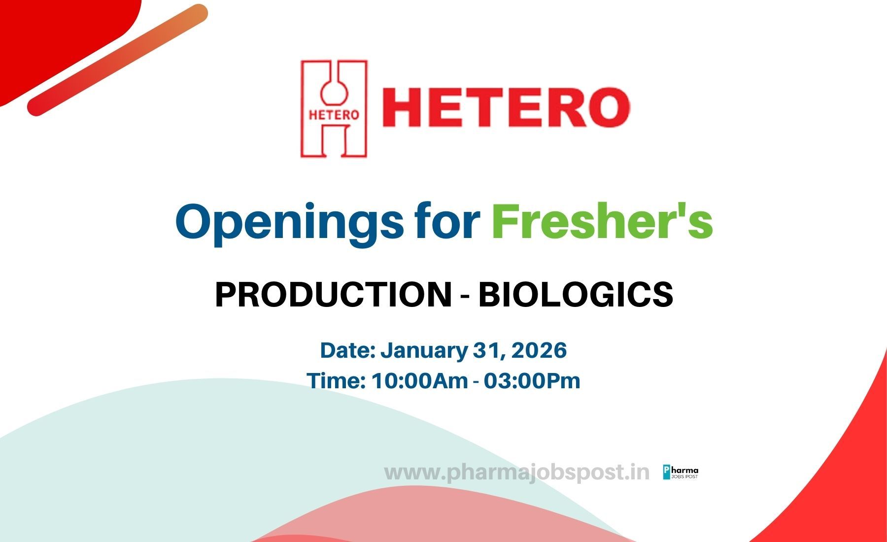 Hetero Biopharma Walk-in Drive 2026: Freshers Hiring for Production ...