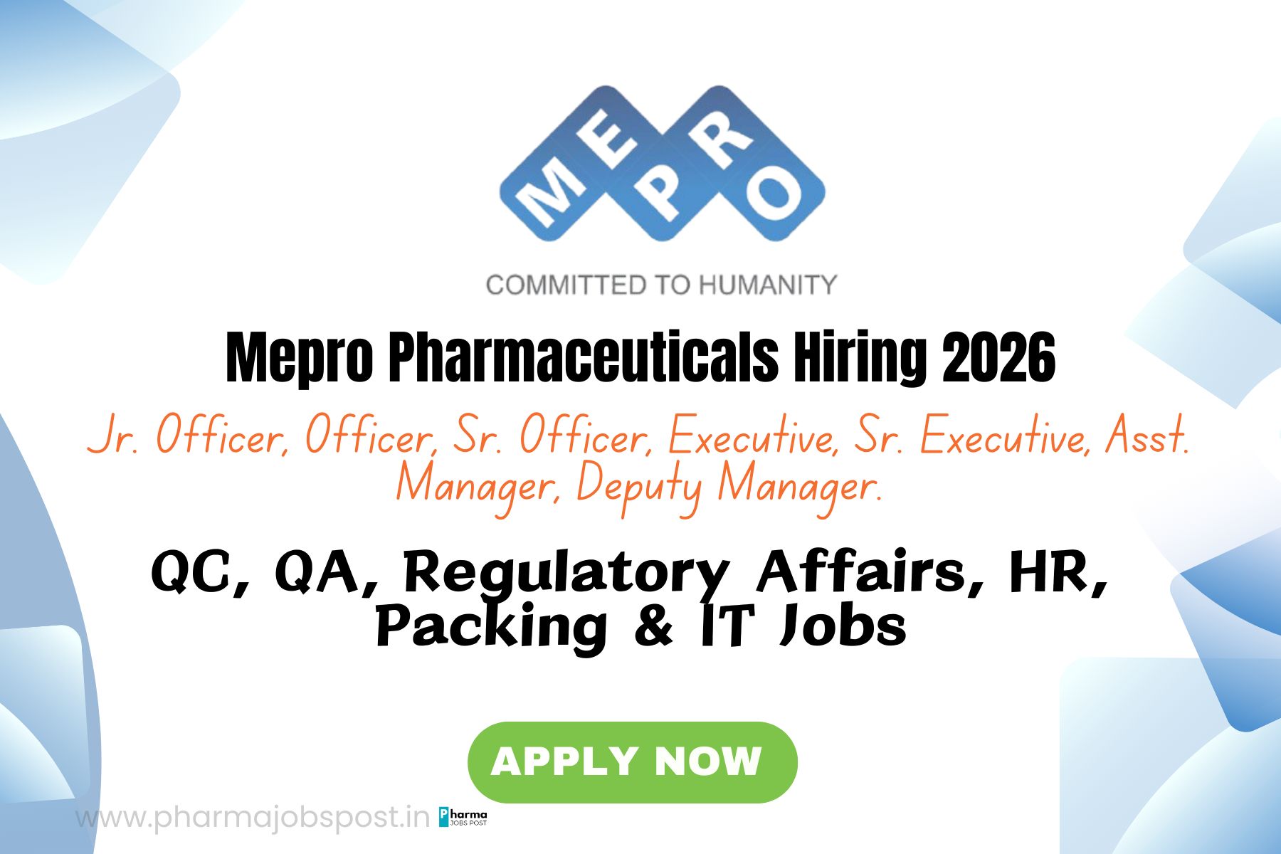 Mepro Pharmaceuticals Hiring 2026 | QC, QA, RA, HR, IT Jobs in Gujarat ...