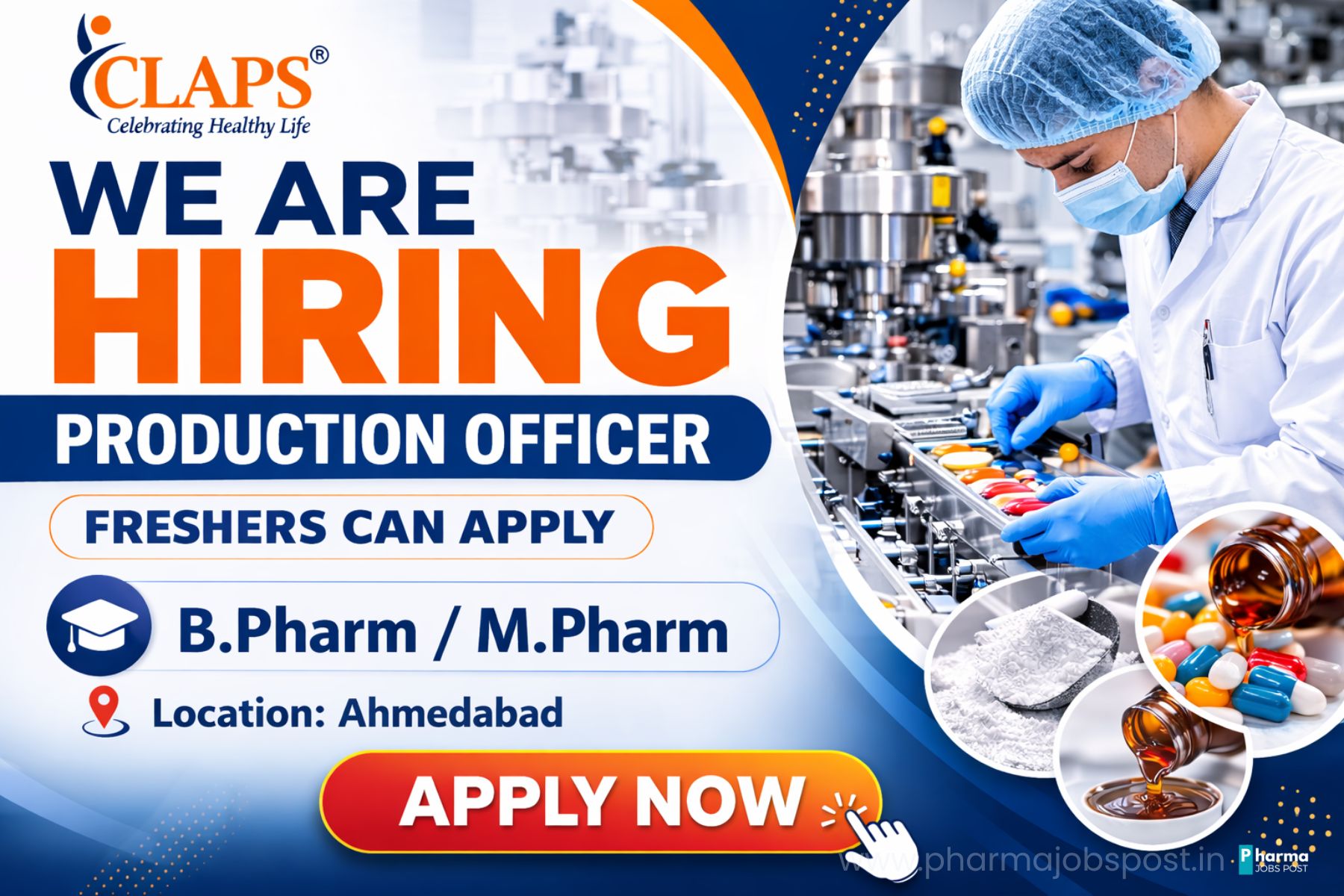CLAPS Pharma Hiring Freshers for Production Officer | B.Pharm / M.Pharm ...