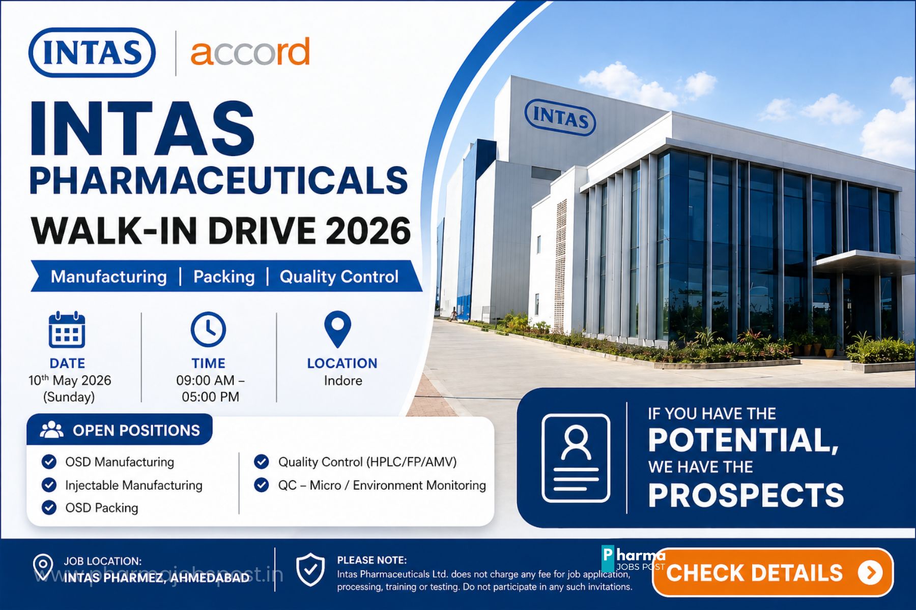 Intas Pharmaceuticals Walk-In Drive 2026 | Manufacturing & QC Roles ...