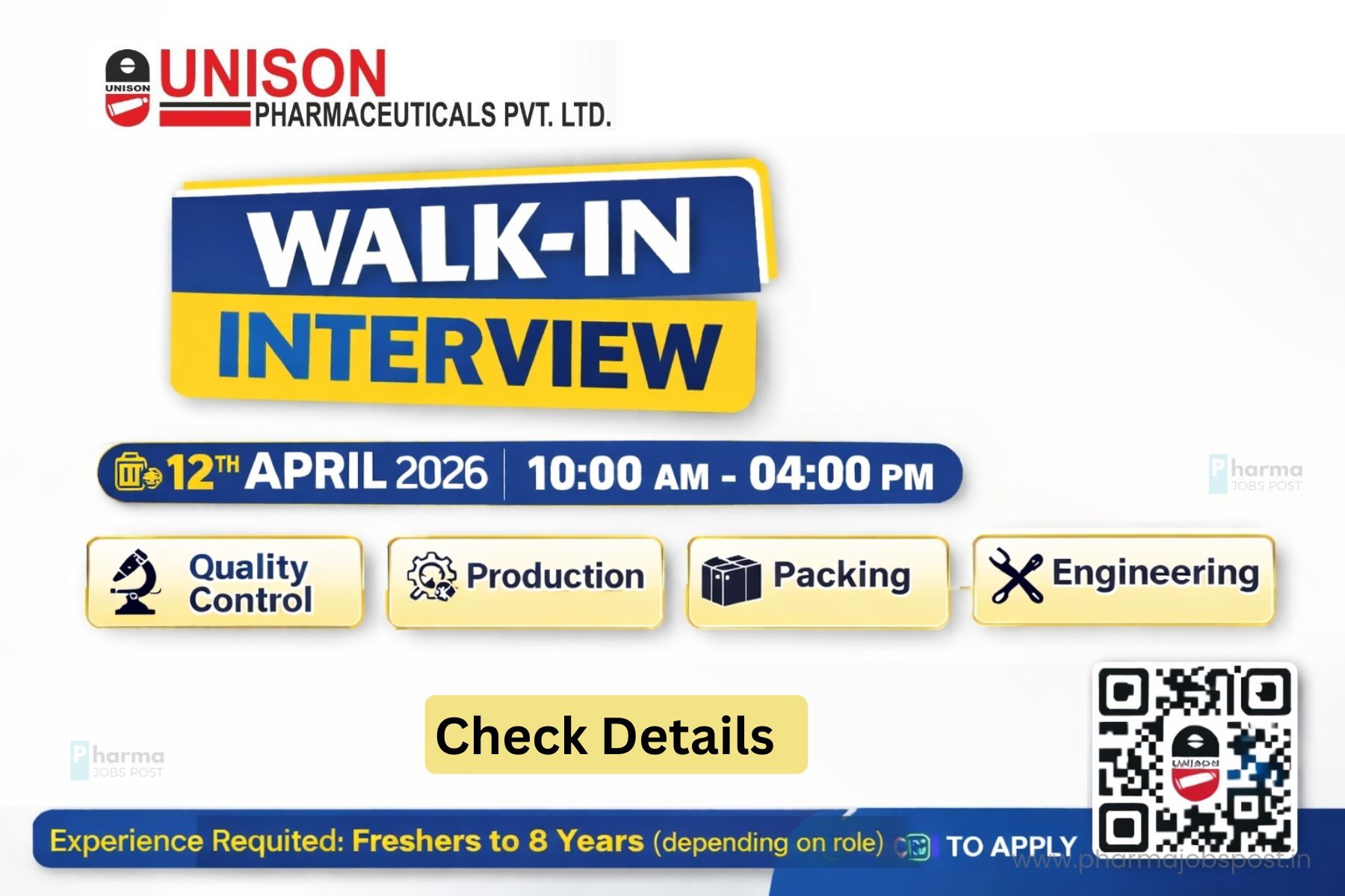 Unison Pharmaceuticals Walk-In Interview 2026 | QC, Production, Packing ...