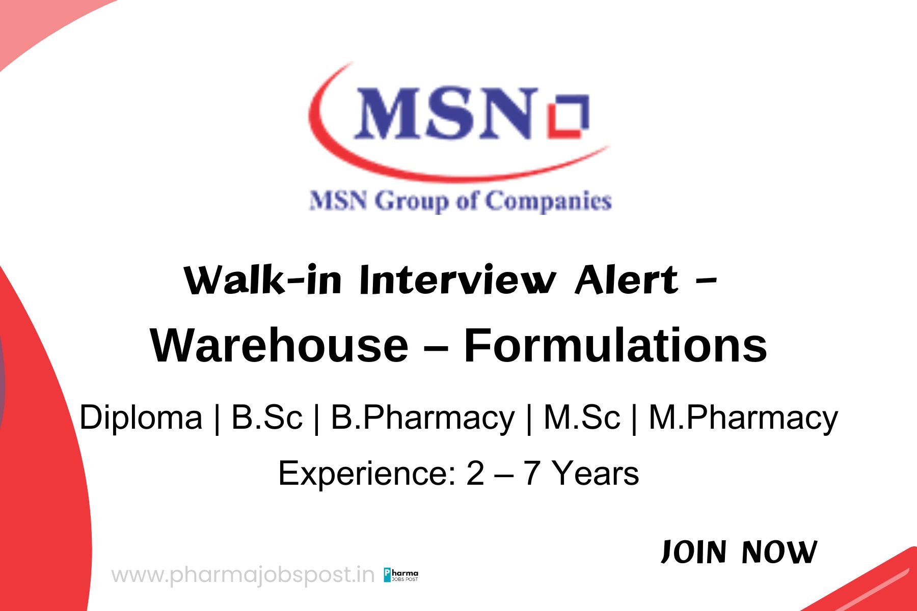 MSN Laboratories Walk-In Interview 2026 | Warehouse Jobs in Kothur ...