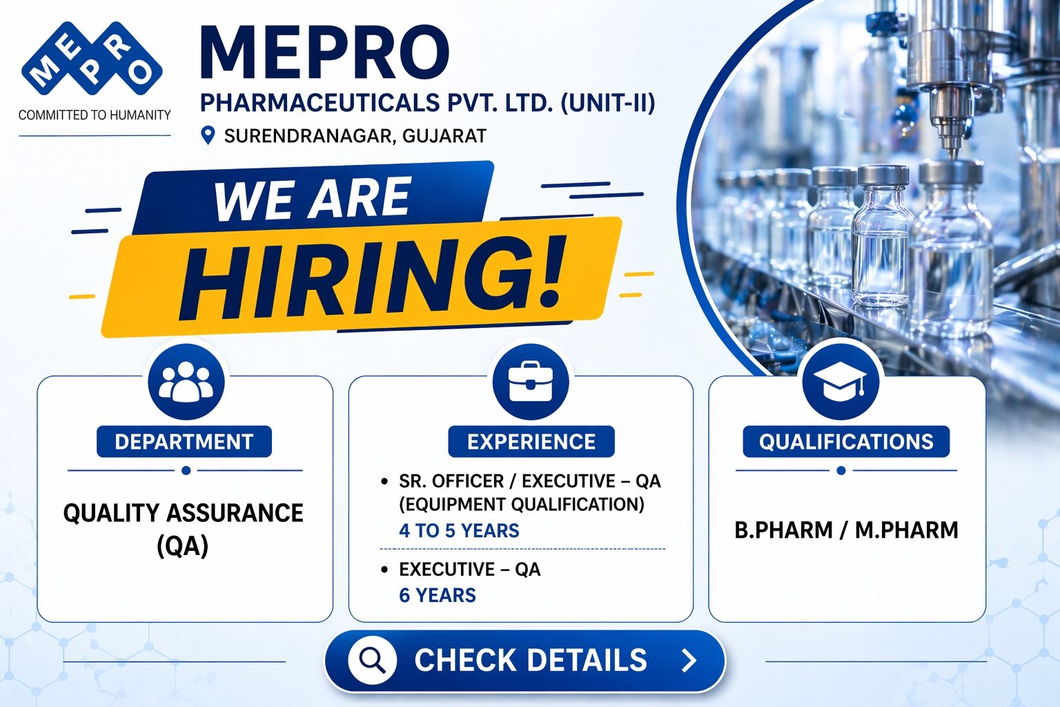Mepro Pharma Recruitment 2026 | QA Executive & Sr Officer Jobs in ...