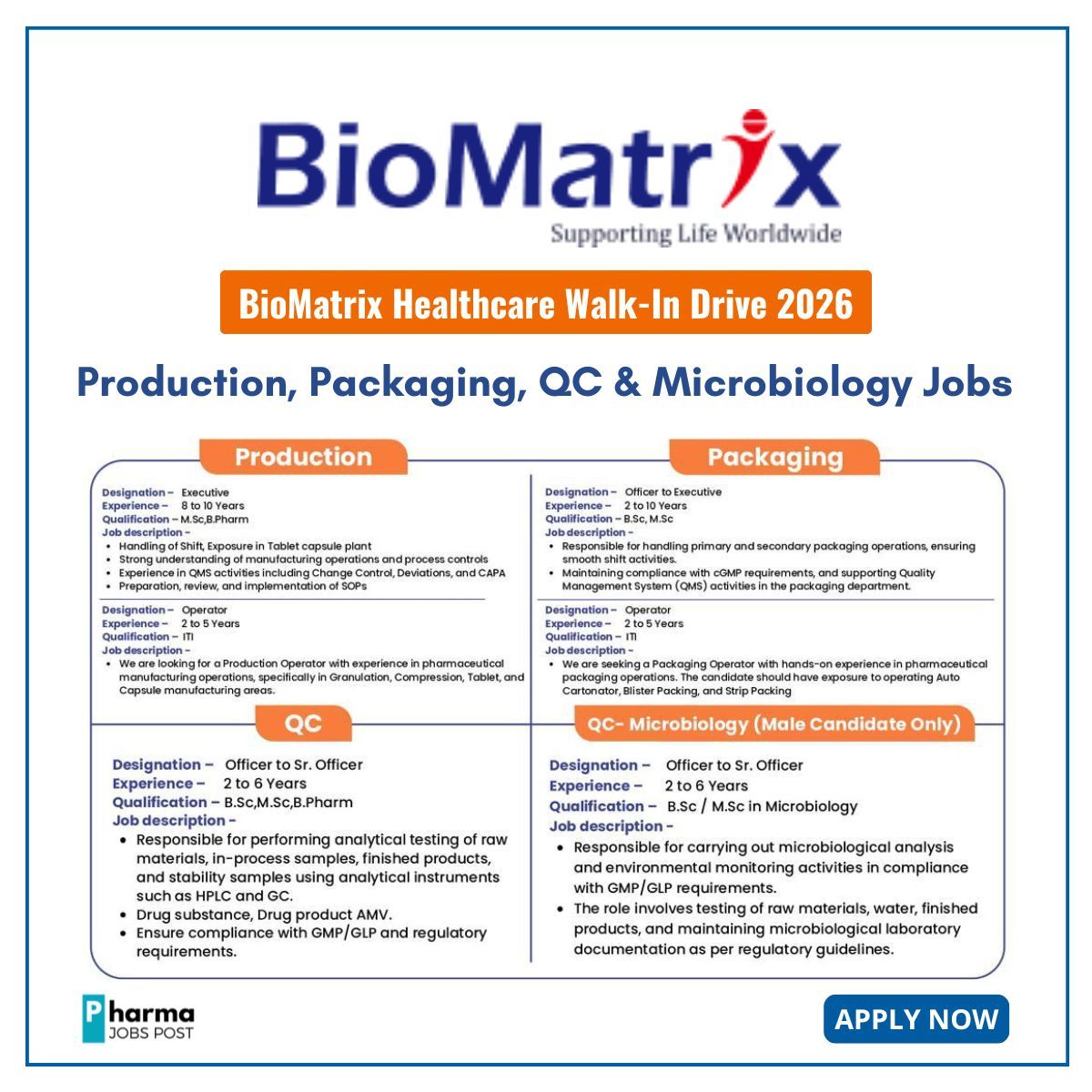 BioMatrix Walk-In Interview 2026 | Production, Packaging, QC ...