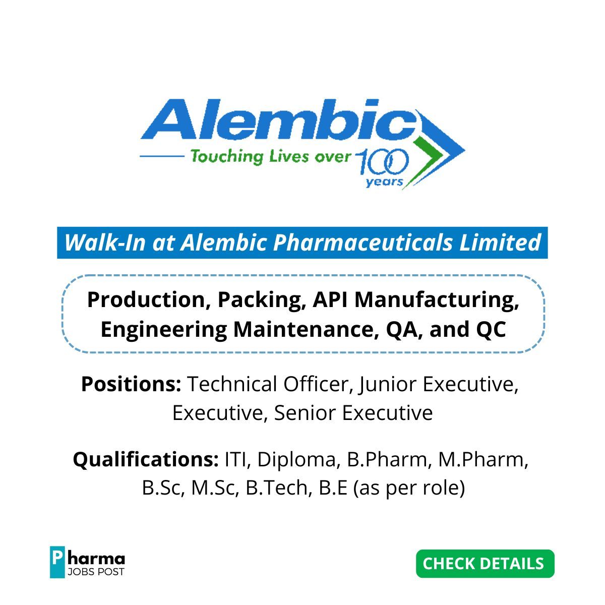 Alembic Pharmaceuticals Walk-In Drive 2026 for Production, QA, QC ...